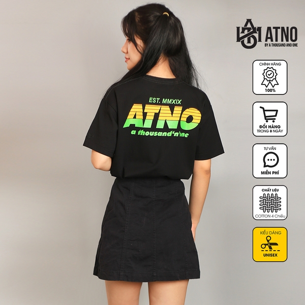 Áo thun unisex màu Đen in ATNO BOLD